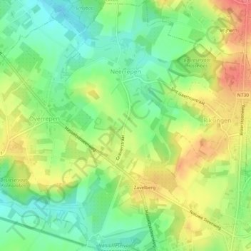 Neerrepen地形图、海拔、地势