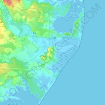 Aléria地形图、海拔、地势