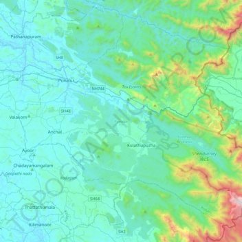 Punalur地形图、海拔、地势