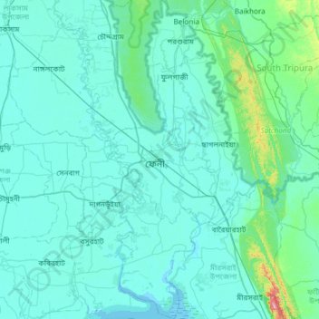 Feni District地形图、海拔、地势