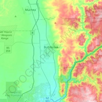 Bullsbrook地形图、海拔、地势