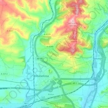 Ribera Baja地形图、海拔、地势