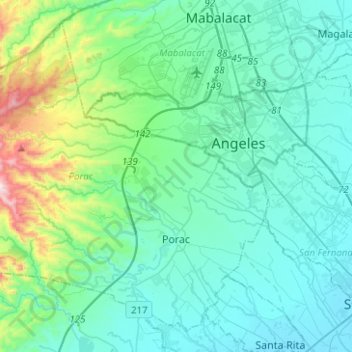 Porac地形图、海拔、地势