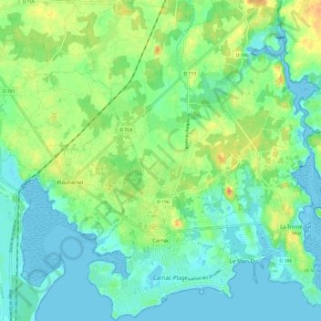 Carnac地形图、海拔、地势