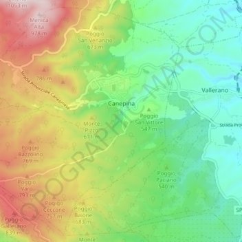 Canepina地形图、海拔、地势
