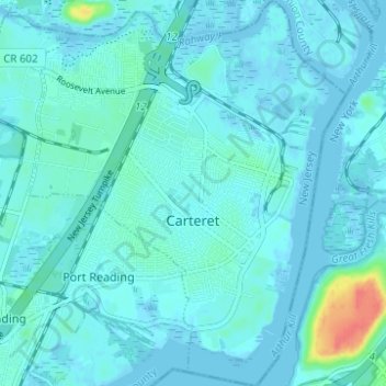 Carteret地形图、海拔、地势