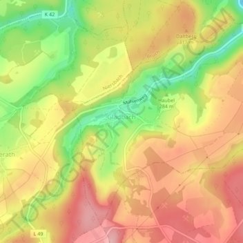 Gladbach地形图、海拔、地势