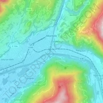 Albertville地形图、海拔、地势