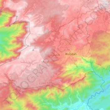 Kundah地形图、海拔、地势