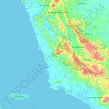 Mandailing Natal地形图、海拔、地势