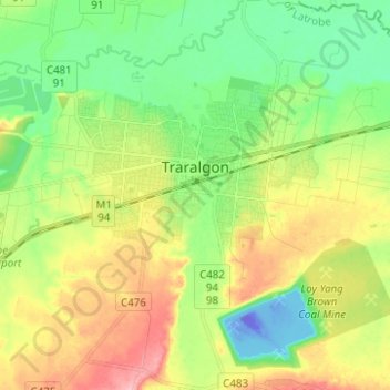Traralgon地形图、海拔、地势
