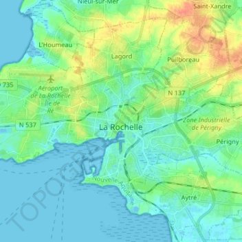 La Rochelle地形图、海拔、地势
