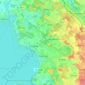 Chieming地形图、海拔、地势