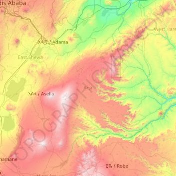 Arsi地形图、海拔、地势