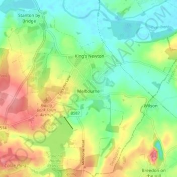 Melbourne CP地形图、海拔、地势