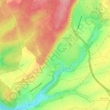 Errouville地形图、海拔、地势