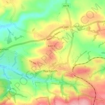 Narberth地形图、海拔、地势