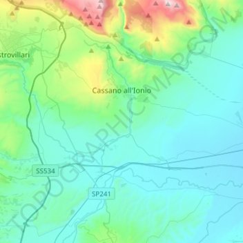 Cassano all'Ionio地形图、海拔、地势