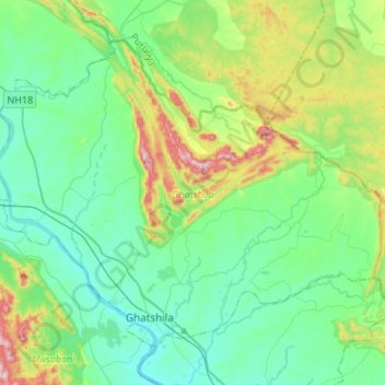 Ghatshila地形图、海拔、地势