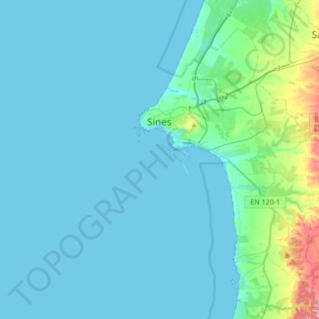 Sines地形图、海拔、地势