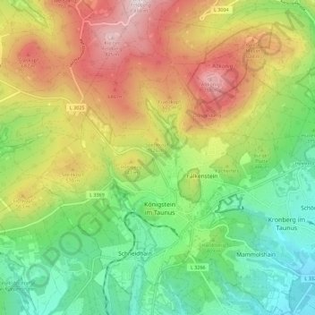 Königstein im Taunus地形图、海拔、地势