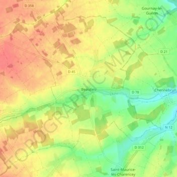 Beaulieu地形图、海拔、地势