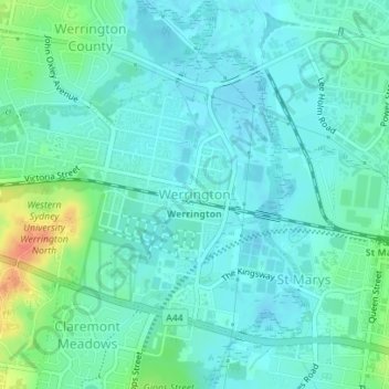 Werrington地形图、海拔、地势