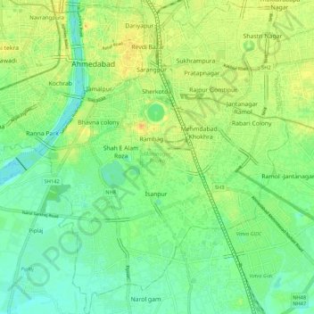 Maninagar Taluka地形图、海拔、地势