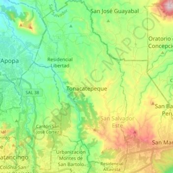 Distrito de Tonacatepeque地形图、海拔、地势
