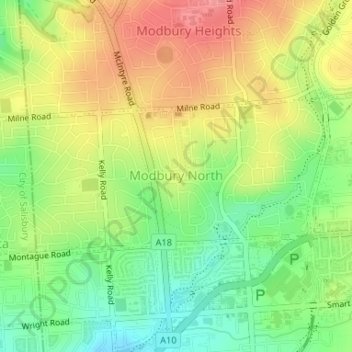 Modbury North地形图、海拔、地势