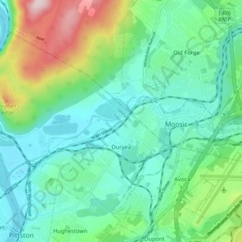 Duryea地形图、海拔、地势