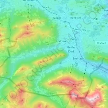 Pfronten地形图、海拔、地势