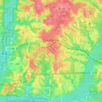 Crestview地形图、海拔、地势