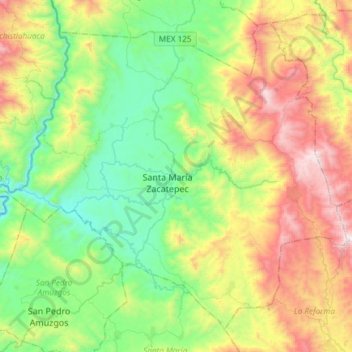 Santa María Zacatepec地形图、海拔、地势