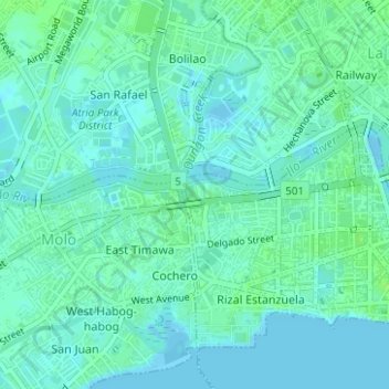 Iloilo River Esplanade地形图、海拔、地势