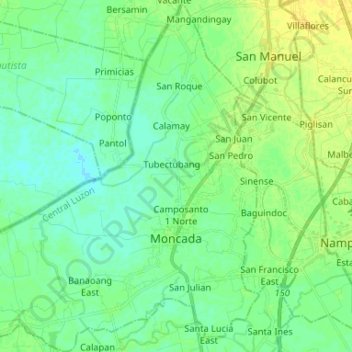 Moncada地形图、海拔、地势