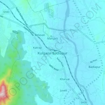 Kulgaon Badlapur地形图、海拔、地势
