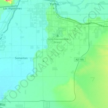 Yuma地形图、海拔、地势