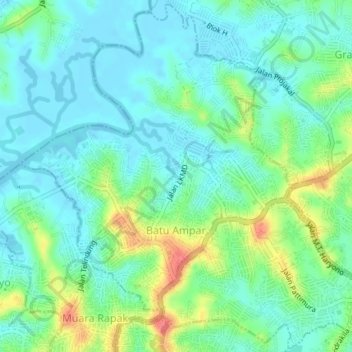 Batu Ampar地形图、海拔、地势