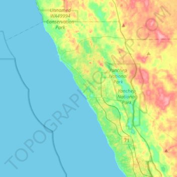 Yanchep地形图、海拔、地势