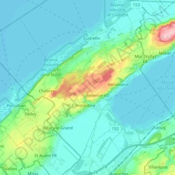 Vully-les-Lacs地形图、海拔、地势