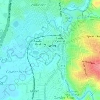 Gawler地形图、海拔、地势