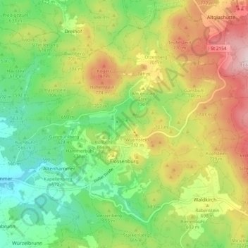 Flossenbürg地形图、海拔、地势