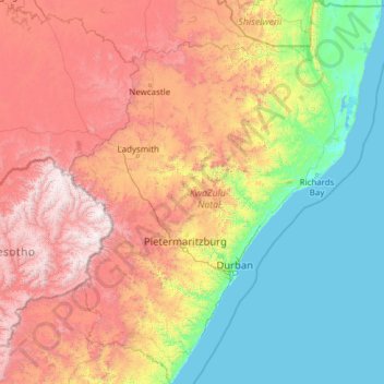 KwaZulu-Natal地形图、海拔、地势