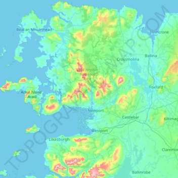 Westport-Belmullet Municipal District地形图、海拔、地势