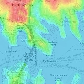 Kirribilli地形图、海拔、地势