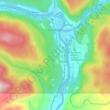 Castlegar地形图、海拔、地势