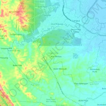Langsa Lama地形图、海拔、地势