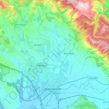 Watsonville地形图、海拔、地势