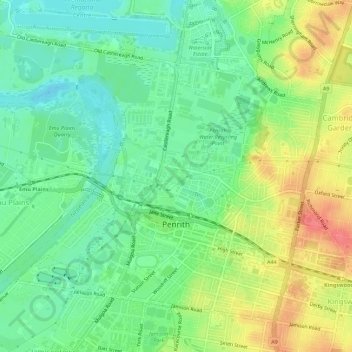 Penrith地形图、海拔、地势